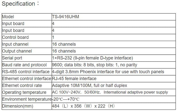 TS-9416UHM Seamless Ultra HD Mixer Matrix Switcher – ITC MALAYSIA - PA ...